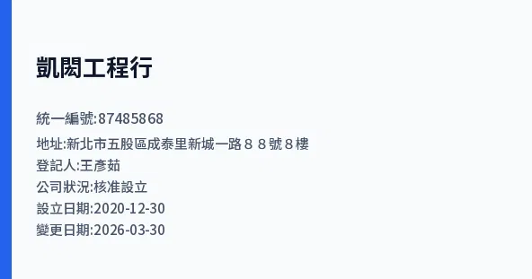凱閎工程行的照片-統編 87485868(新北市) 公司登記資料與營業項目詳細圖表