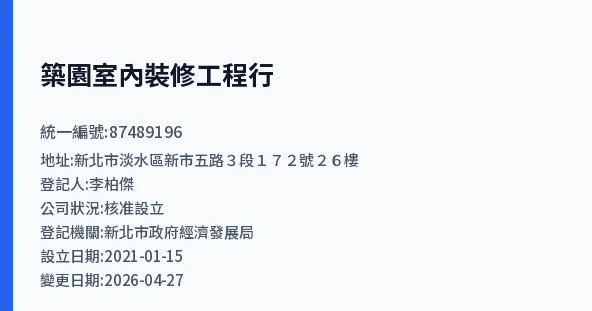 築園室內裝修工程行的照片-統編 87489196(新北市) 公司登記資料與營業項目詳細圖表