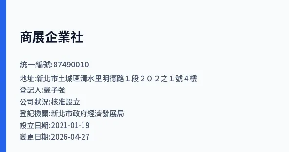 商展企業社的照片-統編 87490010(新北市) 公司登記資料與營業項目詳細圖表