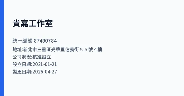 貴嘉工作室的照片-統編 87490784(新北市) 公司登記資料與營業項目詳細圖表