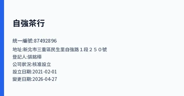 自強茶行的照片-統編 87492896(新北市) 公司登記資料與營業項目詳細圖表