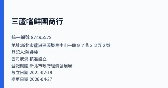 三蘆嚐鮮團商行的照片-統編 87495578(新北市) 公司登記資料與營業項目詳細圖表