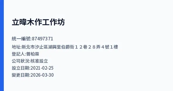立暐木作工作坊的照片-統編 87497371(新北市) 公司登記資料與營業項目詳細圖表