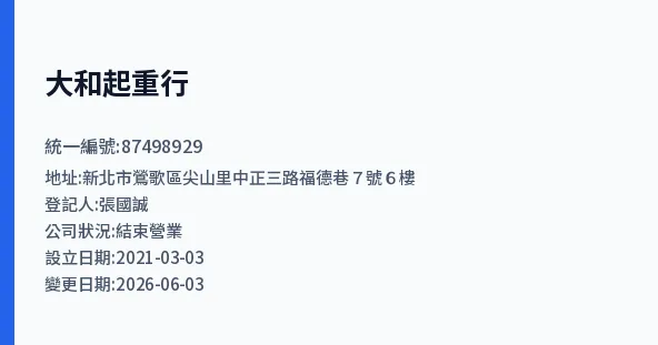 大和起重行的照片-統編 87498929(新北市) 公司登記資料與營業項目詳細圖表