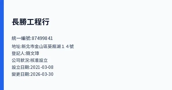 長勝工程行的照片-統編 87499841(新北市) 公司登記資料與營業項目詳細圖表