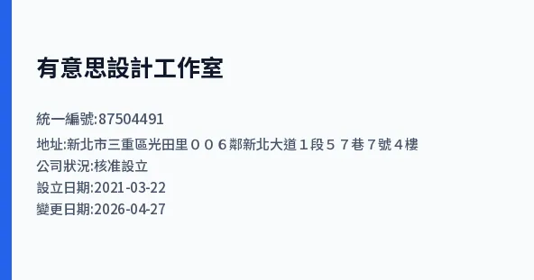 有意思設計工作室的照片-統編 87504491(新北市) 公司登記資料與營業項目詳細圖表