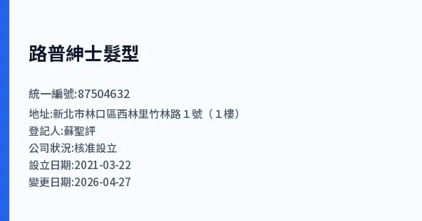 路普紳士髮型的照片-統編 87504632(新北市) 公司登記資料與營業項目詳細圖表