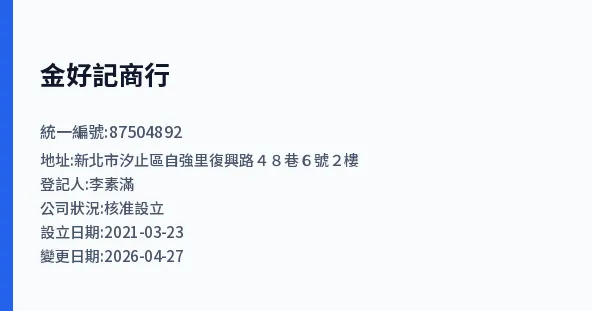 金好記商行的照片-統編 87504892(新北市) 公司登記資料與營業項目詳細圖表