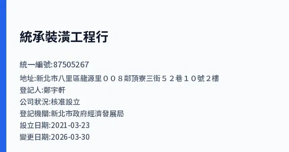 統承裝潢工程行的照片-統編 87505267(新北市) 公司登記資料與營業項目詳細圖表