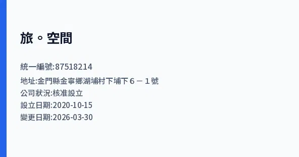 旅。空間的照片-統編 87518214(金門縣) 公司登記資料與營業項目詳細圖表