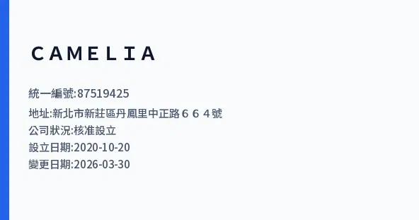 CAMELIA的照片-統編 87519425(新北市) 公司登記資料與營業項目詳細圖表
