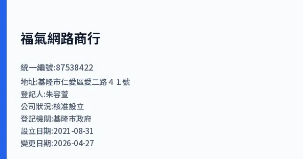 福氣網路商行的照片-統編 87538422(基隆市) 公司登記資料與營業項目詳細圖表