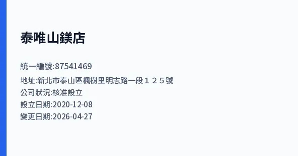 泰唯山鎂店的照片-統編 87541469(新北市) 公司登記資料與營業項目詳細圖表