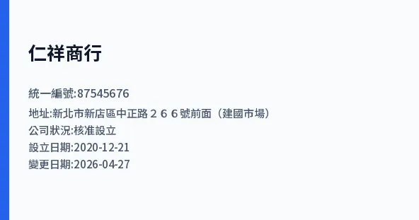 仁祥商行的照片-統編 87545676(新北市) 公司登記資料與營業項目詳細圖表