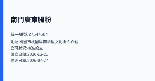 南門廣東腸粉的照片-統編 87547604(桃園市) 公司登記資料與營業項目詳細圖表