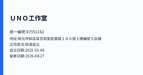 UNO工作室的照片-統編 87551162(新北市) 公司登記資料與營業項目詳細圖表