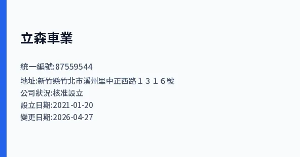 立森車業的照片-統編 87559544(新竹縣) 公司登記資料與營業項目詳細圖表