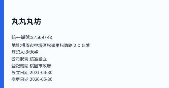 丸丸丸坊的照片-統編 87569748(桃園市) 公司登記資料與營業項目詳細圖表