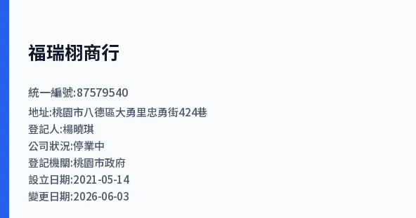 福瑞栩商行的照片-統編 87579540(桃園市) 公司登記資料與營業項目詳細圖表