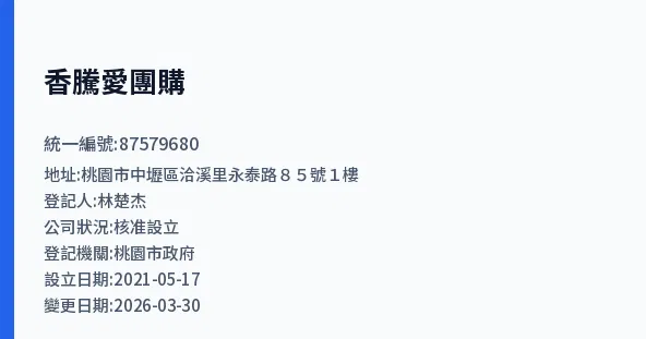 香騰愛團購的照片-統編 87579680(桃園市) 公司登記資料與營業項目詳細圖表
