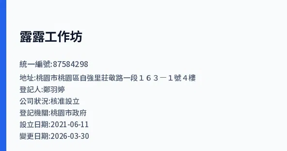 露露工作坊的照片-統編 87584298(桃園市) 公司登記資料與營業項目詳細圖表