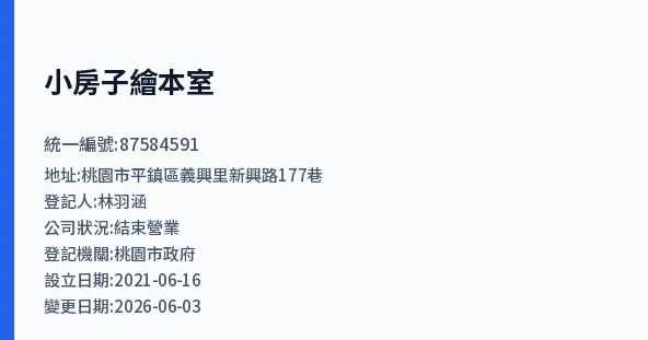 小房子繪本室的照片-統編 87584591(桃園市) 公司登記資料與營業項目詳細圖表