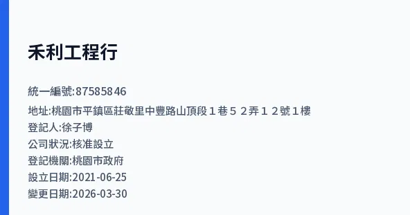 禾利工程行的照片-統編 87585846(桃園市) 公司登記資料與營業項目詳細圖表