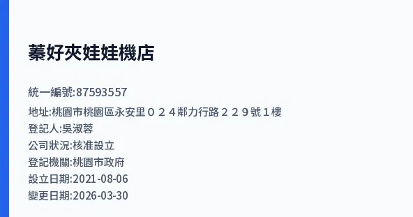 蓁好夾娃娃機店的照片-統編 87593557(桃園市) 公司登記資料與營業項目詳細圖表