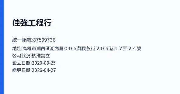 佳強工程行的照片-統編 87599736(高雄市) 公司登記資料與營業項目詳細圖表