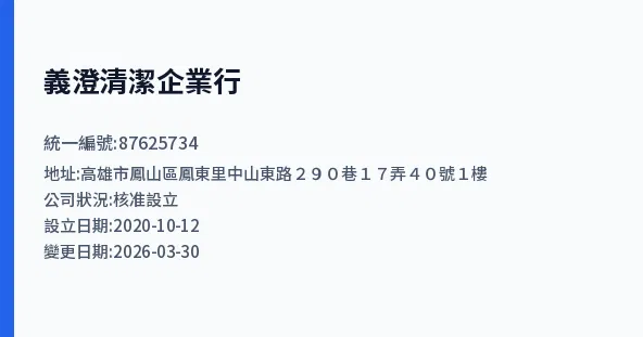 義澄清潔企業行的照片-統編 87625734(高雄市) 公司登記資料與營業項目詳細圖表