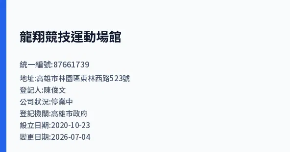 龍翔競技運動場館的照片-統編 87661739(高雄市) 公司登記資料與營業項目詳細圖表