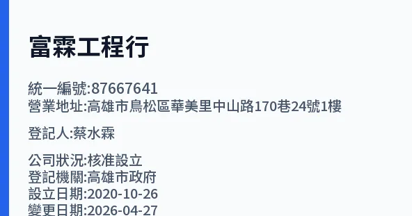 富霖工程行的照片-統編 87667641(高雄市) 公司登記資料與營業項目詳細圖表