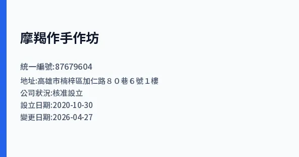 摩羯作手作坊的照片-統編 87679604(高雄市) 公司登記資料與營業項目詳細圖表