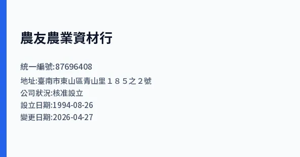農友農業資材行的照片-統編 87696408(臺南市) 公司登記資料與營業項目詳細圖表