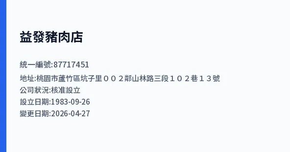 益發豬肉店的照片-統編 87717451(桃園市) 公司登記資料與營業項目詳細圖表