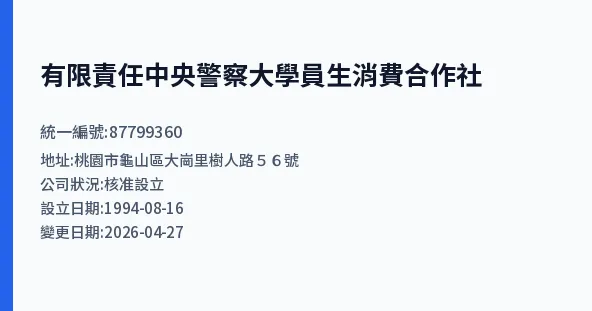 有限責任中央警察大學員生消費合作社的照片-統編 87799360(桃園市) 公司登記資料與營業項目詳細圖表