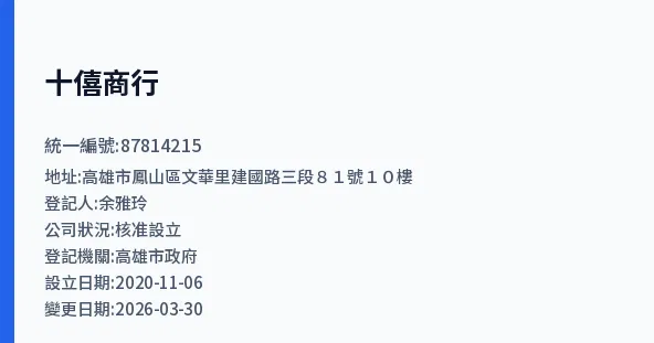 十僖商行的照片-統編 87814215(高雄市) 公司登記資料與營業項目詳細圖表