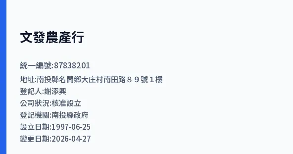 文發農產行的照片-統編 87838201(南投縣) 公司登記資料與營業項目詳細圖表