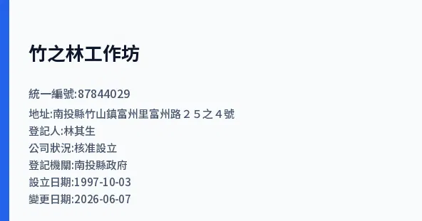 竹之林工作坊的照片-統編 87844029(南投縣) 公司登記資料與營業項目詳細圖表