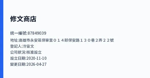 修文商店的照片-統編 87849039(高雄市) 公司登記資料與營業項目詳細圖表