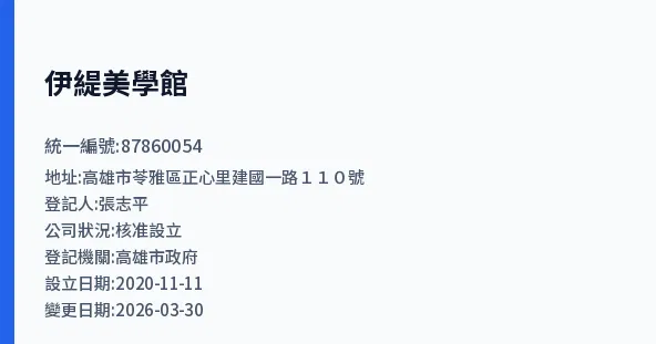伊緹美學館的照片-統編 87860054(高雄市) 公司登記資料與營業項目詳細圖表