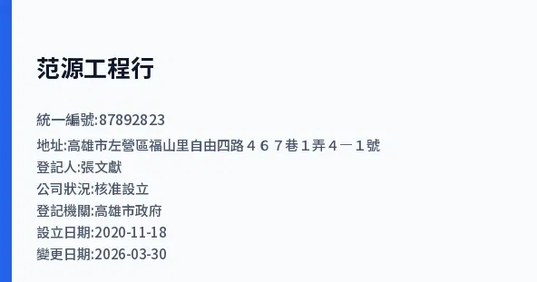 范源工程行的照片-統編 87892823(高雄市) 公司登記資料與營業項目詳細圖表