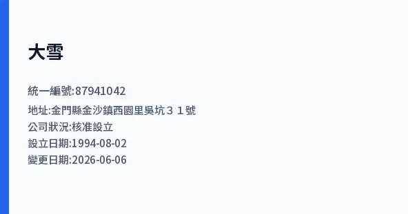 大雪的照片-統編 87941042(金門縣) 公司登記資料與營業項目詳細圖表
