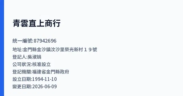 青雲直上商行的照片-統編 87942696(金門縣) 公司登記資料與營業項目詳細圖表