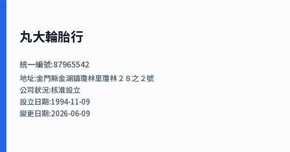 丸大輪胎行的照片-統編 87965542(金門縣) 公司登記資料與營業項目詳細圖表