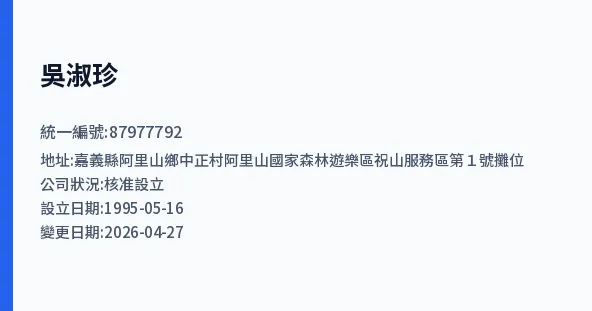 吳淑珍的照片-統編 87977792(嘉義縣) 公司登記資料與營業項目詳細圖表
