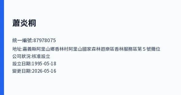蕭炎桐的照片-統編 87978075(嘉義縣) 公司登記資料與營業項目詳細圖表