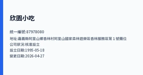 欣園小吃的照片-統編 87978080(嘉義縣) 公司登記資料與營業項目詳細圖表