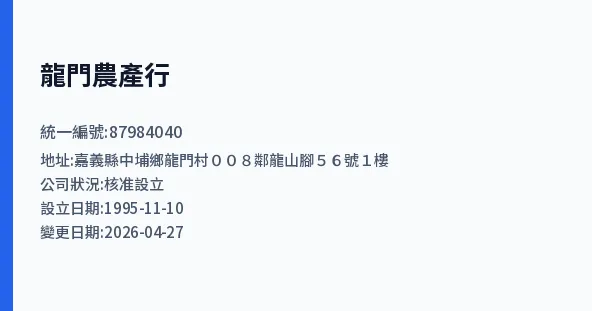 龍門農產行的照片-統編 87984040(嘉義縣) 公司登記資料與營業項目詳細圖表