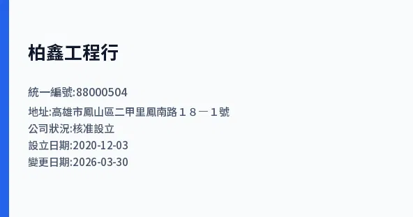 柏鑫工程行的照片-統編 88000504(高雄市) 公司登記資料與營業項目詳細圖表